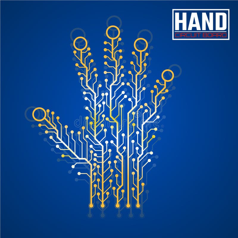 Abstract Hand of Circuit Board Isolated on a Blue Background ...