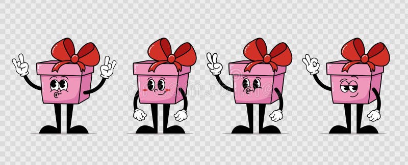 Retro Wind-up Gift Box Character on Transparent Background Stock Vector ...