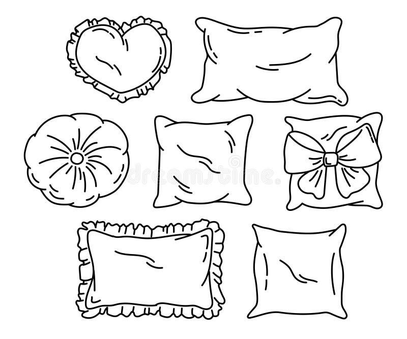 Hand Drawn Pillow Set in Doodle Style, Soft Pillow for Sleeping Stock ...
