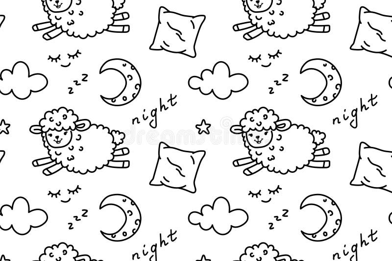 Pattern Good Night Doodle Sleep Drawing. Stock Vector - Illustration of ...