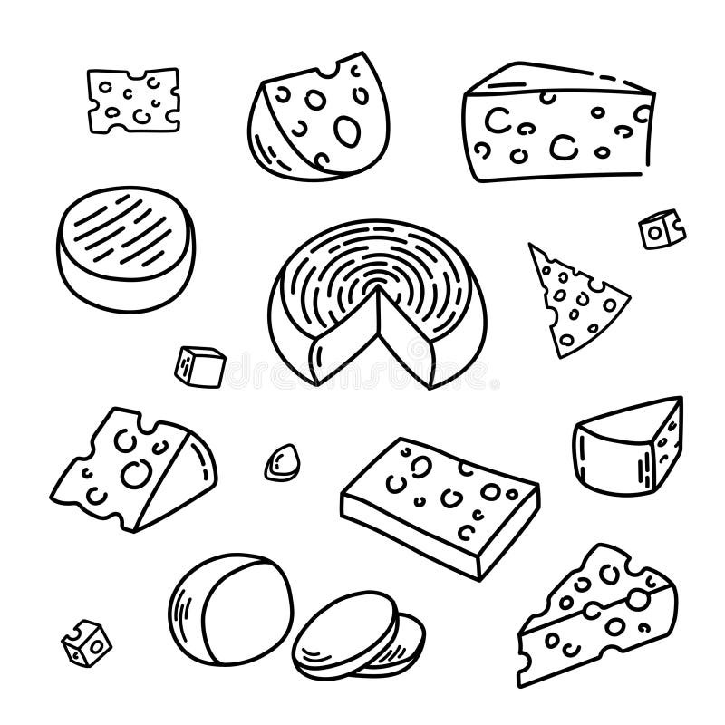 Sketch Cheese. Various Types of Cheeses. Stock Illustration ...