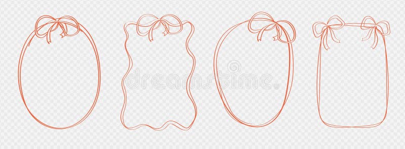 Set of Frames Square, Rectangle, Round with Bows on Transparent ...