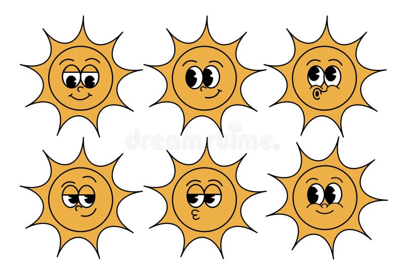 Cheerful Happy Sun Character in Trendy Retro 60s 70s Style. Stock ...