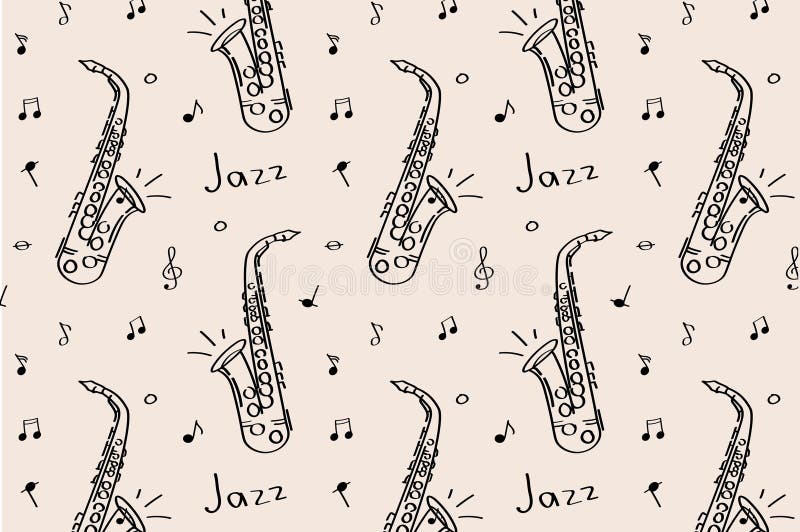 Jazz Saxophone Seamless Pattern with Musical Notes and Text for Jazz ...