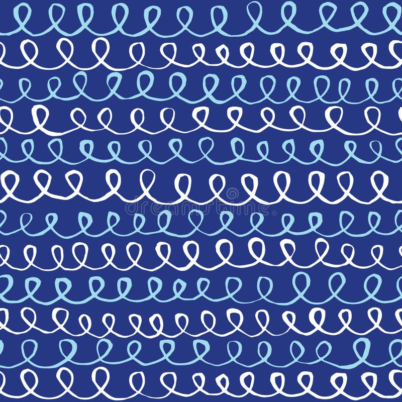 Abstract Hand Drawn Curved Paint Lines Seamless Vector Pattern Navy and ...