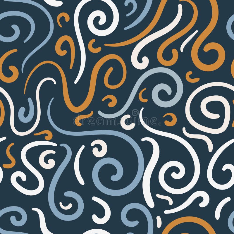 Abstract Hand Drawn Doodle Curly Line Seamless Pattern. Swirls Messy ...