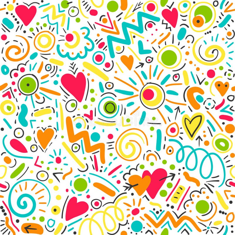 Abstract Hand Drawn Doodle Geometric Elements Vector Seamless Pattern ...