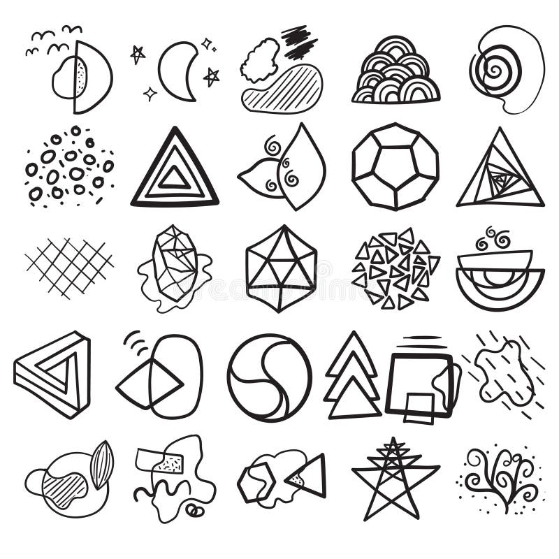Abstract Hand Drawn Doodle Line Art Outline Set Stock Vector ...