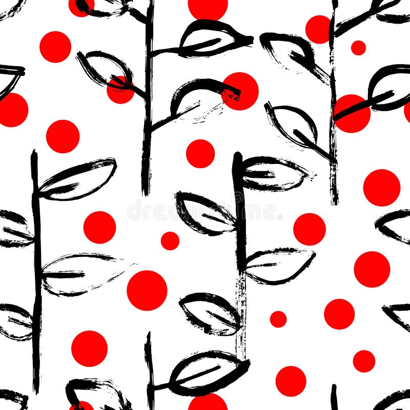 Abstract Hand Drawn Dry Brush Vector Seamless Leaves Pattern Stock ...