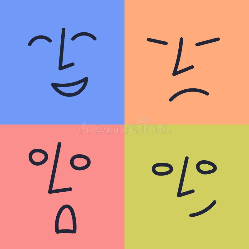 Abstract Hand Drawn Faces with Different Expressions and Emotions ...