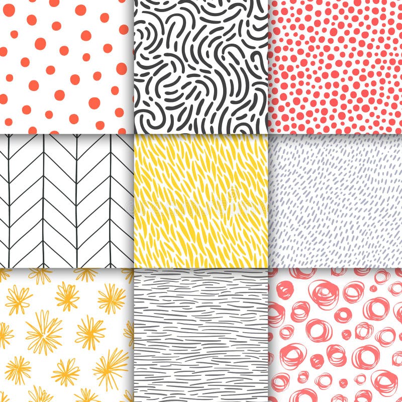 Abstract Hand Drawn Geometric Simple Minimalistic Seamless Patterns Set ...