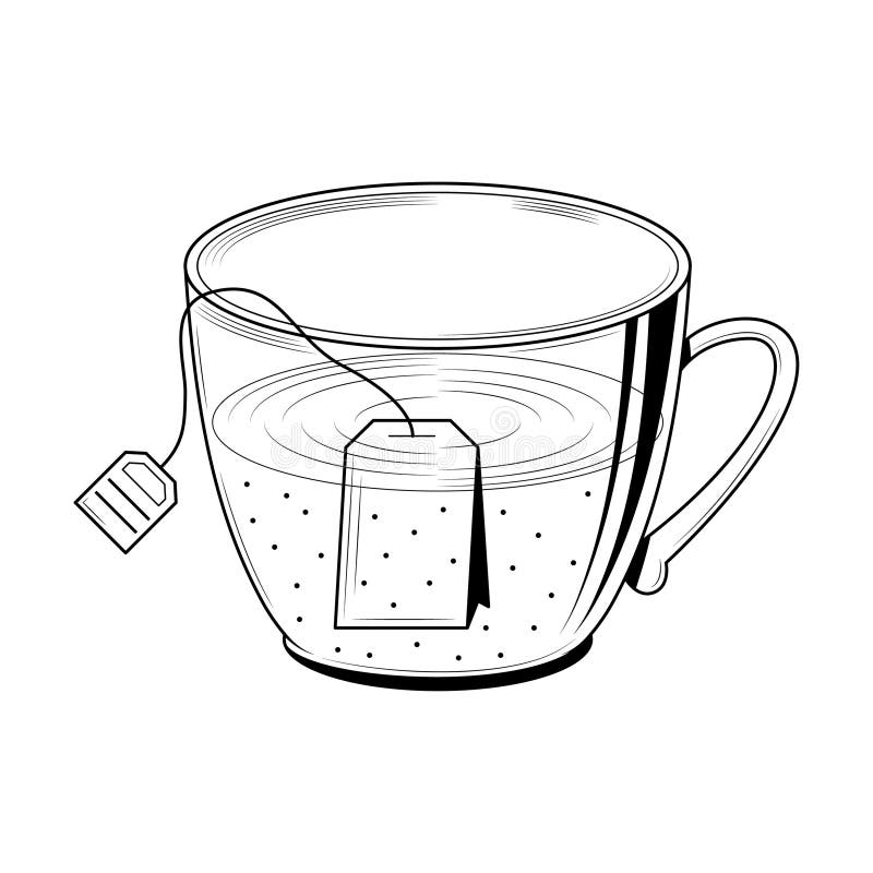 Abstract Hand Drawn Kitchen Stuff a Cup of Tea with a Bag Meal Doodle ...