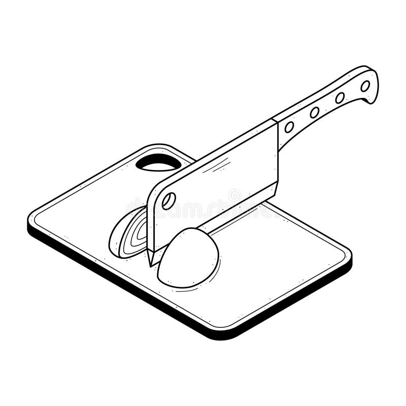 Abstract Hand Drawn Kitchen Stuff Cutting Board and Knife Meat Meal ...