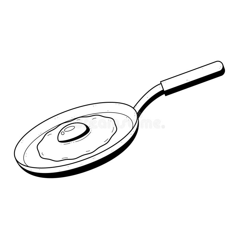 Abstract Hand Drawn Kitchen Stuff Frying Pan with Pancake Meat Meal ...