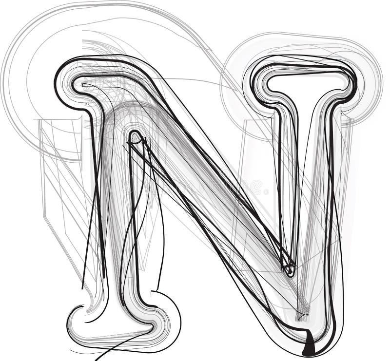 Abstract Hand Drawn Letter N Stock Vector - Illustration of monogram ...
