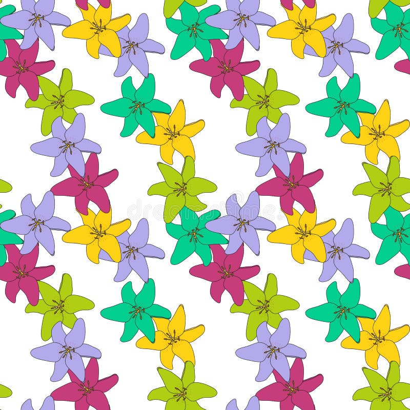 Abstract Hand Drawn Lily Flower. Colorful Seamless Pattern Stock ...