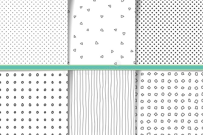 Abstract Hand Drawn Monocolor Seamless Patterns Set Stock Vector ...