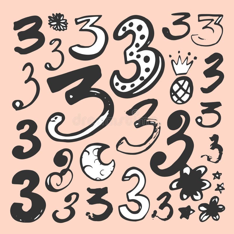 Abstract Hand Drawn Numbers Isolated Vector Sign Symbol Design