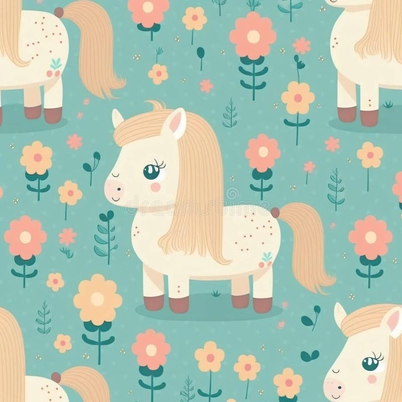 Abstract Hand Drawn Pattern of Cute Little Pony Stock Illustration ...