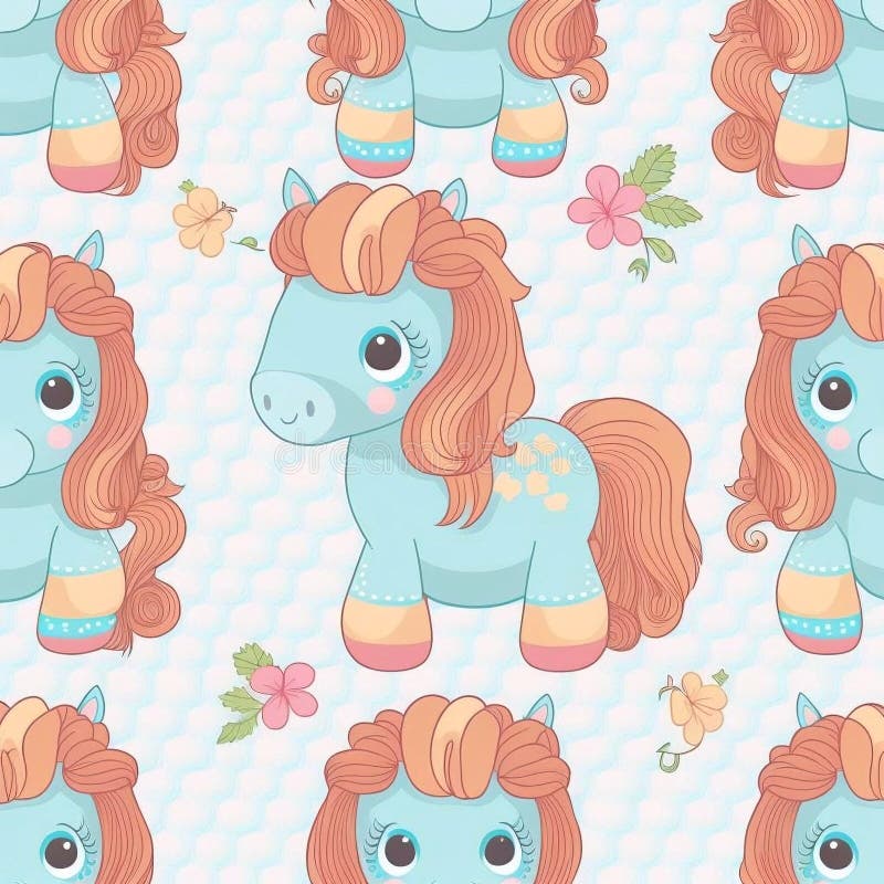 Abstract Hand Drawn Pattern of Cute Little Pony Stock Illustration ...