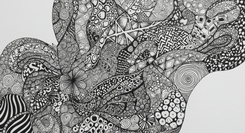 Abstract Hand Drawn Pattern with Intricate Black and White Design Stock ...