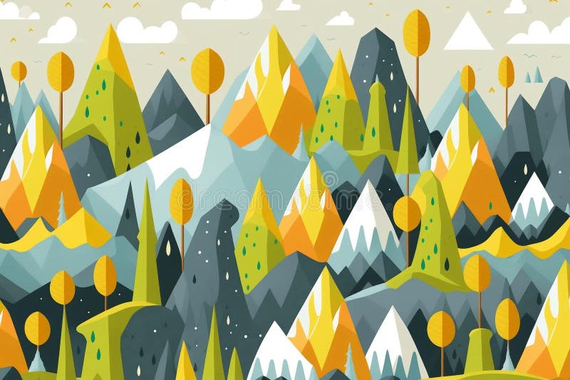 Abstract Hand Drawn Pattern of Landscape with Mountains. Stock ...