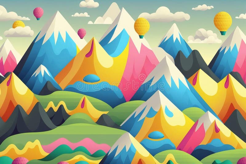 Abstract Hand Drawn Pattern of Landscape with Mountains. Stock ...