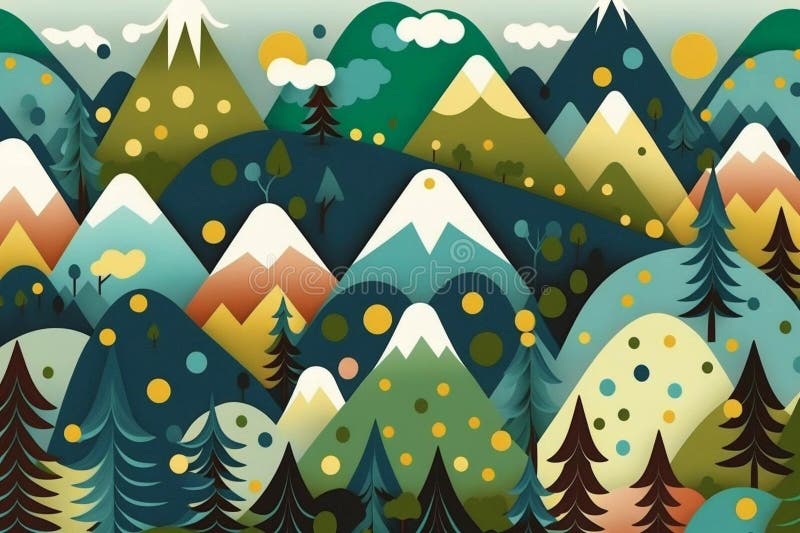 Abstract Hand Drawn Pattern of Landscape with Mountains. Stock ...