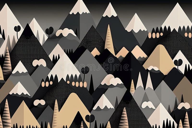 Abstract Hand Drawn Pattern of Landscape with Mountains. Stock ...