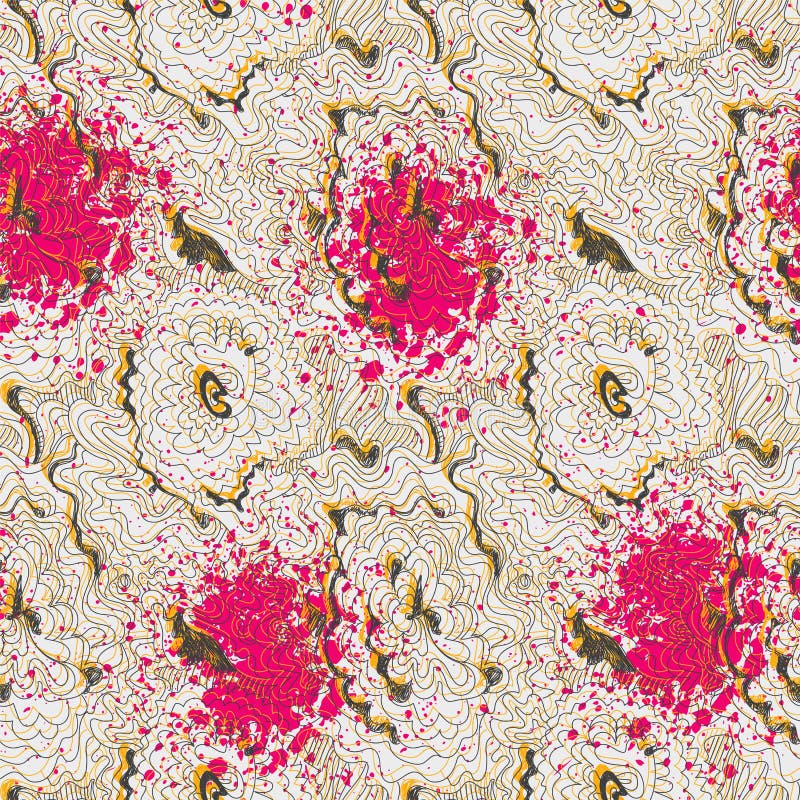 Abstract Hand Drawn Unusual Floral Pattern on the Seamless Backdrop ...