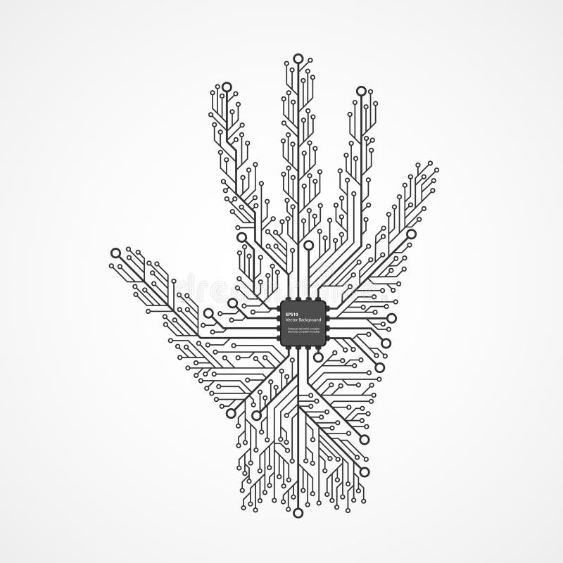 Abstract Hand in an Electronic Circuit Chip. Design Elements Stock ...