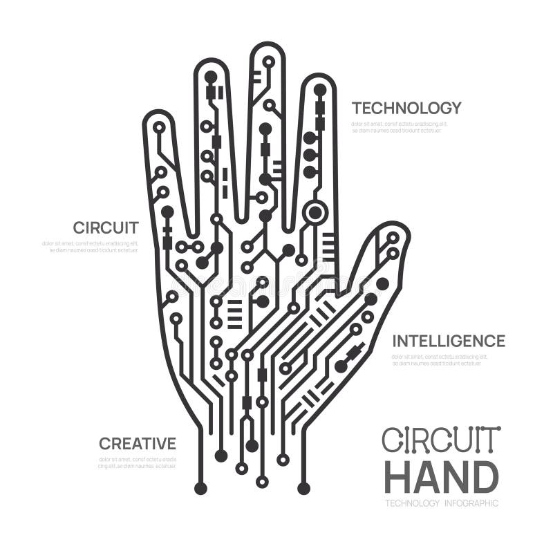 Abstract Hand in an Electronic Circuit Chip. Infograph Technology ...