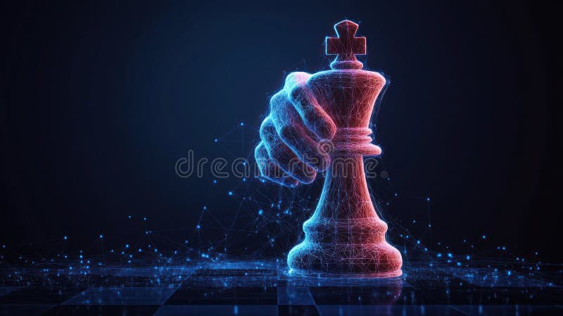 Abstract Hand Holding a Chess King on a Digital Chessboard Stock ...
