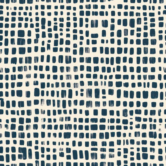Abstract Hand-Painted Grid Pattern with Brush Strokes in Blue and White ...
