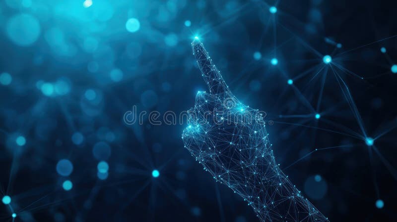 Abstract Hand Pointing at Digital Network, Futuristic Technology ...