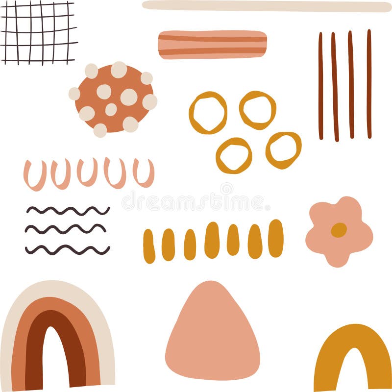 Set of Abstract Hand-drawn Shapes. Vector Textured Decor Elements Stock ...