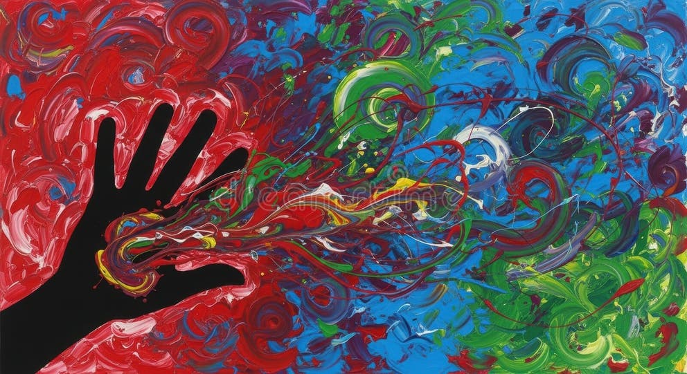 Abstract Handprint Exploding in Vibrant Colors Stock Illustration ...