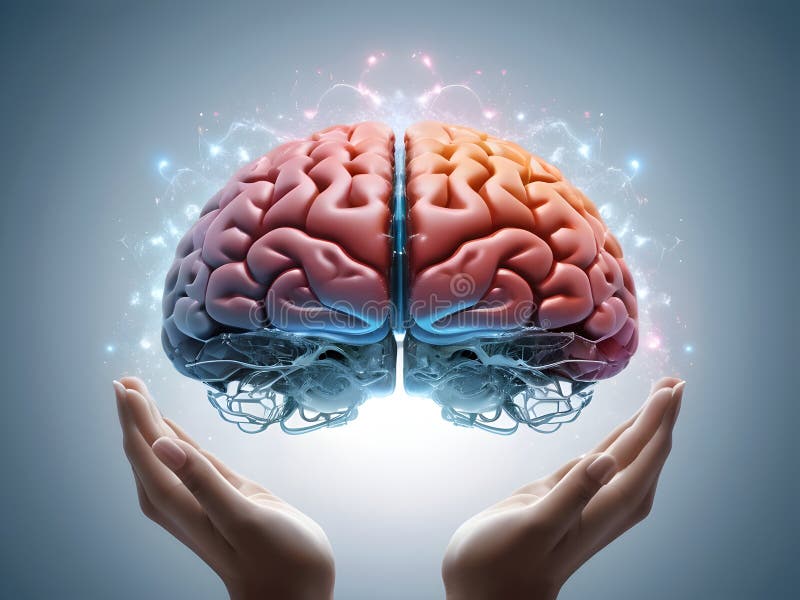 Abstract Hands Holding the Brain Stock Illustration - Illustration of ...