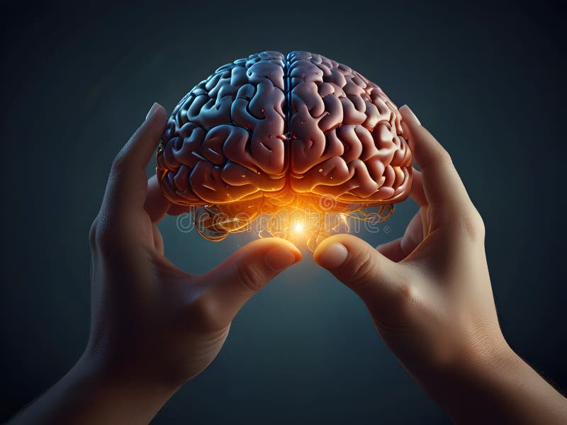Abstract Hands Holding the Brain Stock Illustration - Illustration of ...