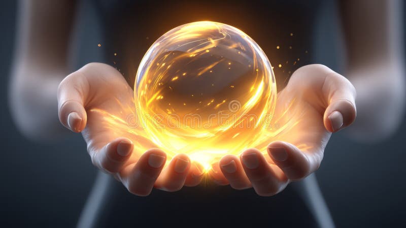 Abstract Hands Holding Orb of Golden Sacred Energy Stock Image - Image ...