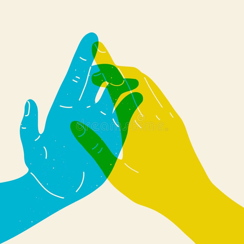 Abstract Hands Risograph Style. Two Hands Touching Love Concept Riso ...