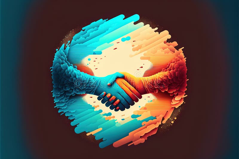 Abstract Handshake Isolated on Blue Background. Generative AI Stock ...