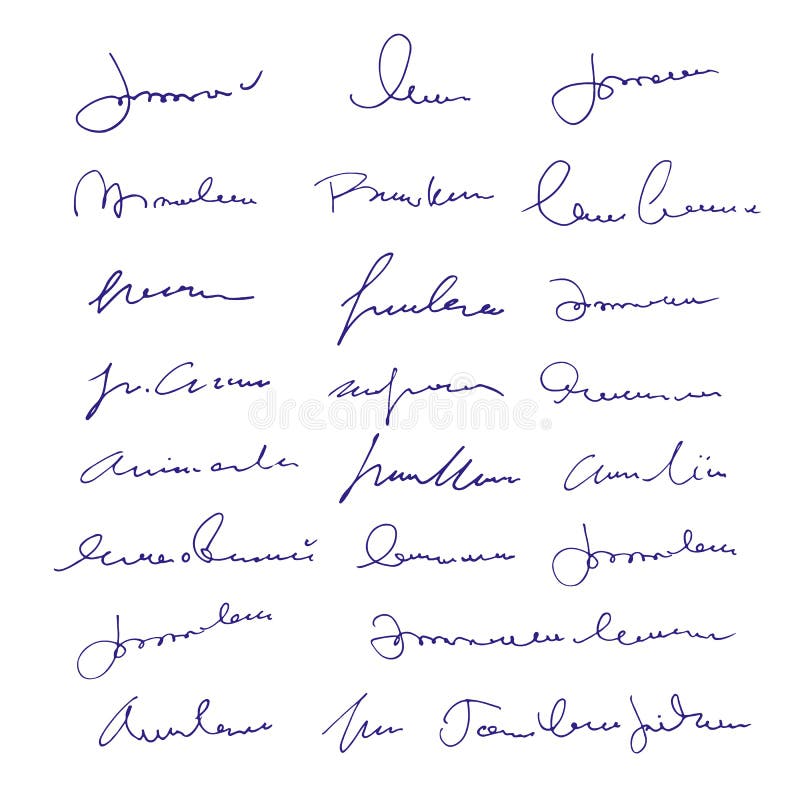 Set of Handwritten Signatures in Blue Isolated on White Background ...