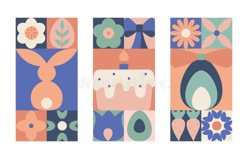 Abstract Happy Easter Geometric Cards, Backgrounds. Modern Geometric ...