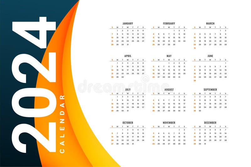 Abstract Happy New Year Monthly 2024 Calendar Template Design Stock ...