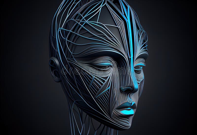 Abstract Head with Blue Lines 3d Render.illustration. AI Generative ...
