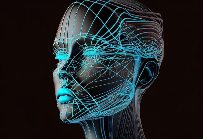 Abstract Head with Blue Lines 3d Render.illustration. AI Generative ...