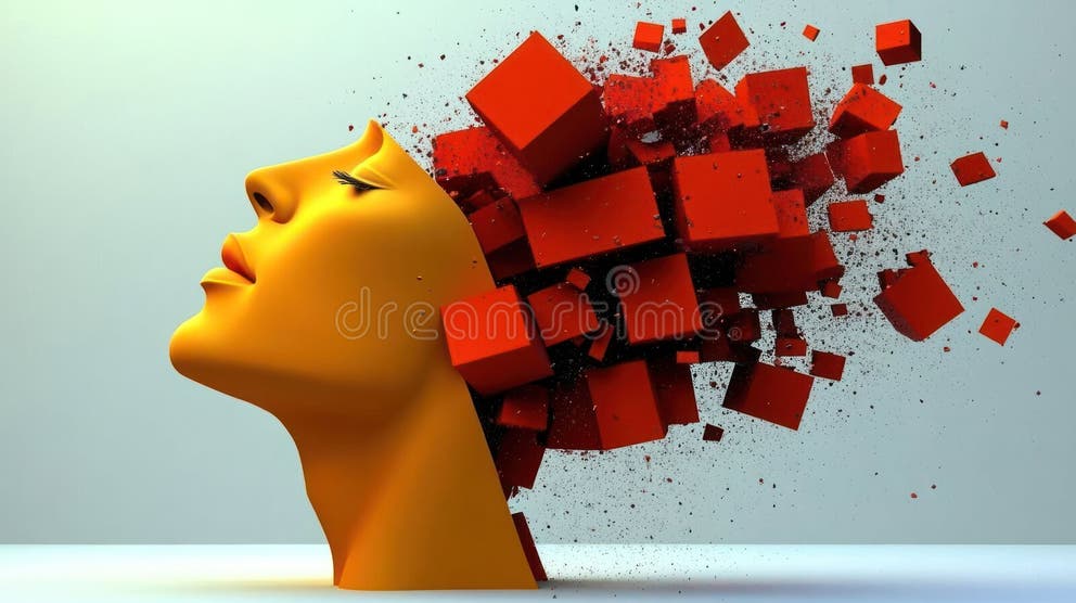 Abstract Head Exploding Red Cubes: Mental Overload Concept Stock ...