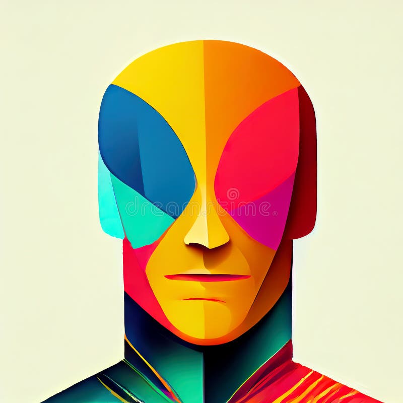 Abstract Portrait of a Man in Rainbow Colors. Stylized Portrait of a ...