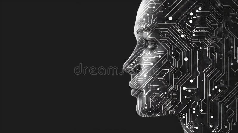 Abstract Head Merges with Circuit-patterned Brain Symbolizing Tech and ...